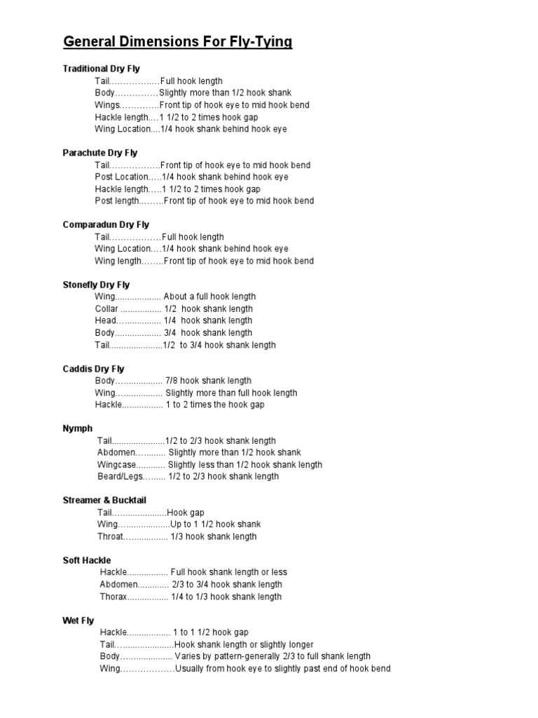 General Dimensions For Fly Tying | PDF | Home & Garden