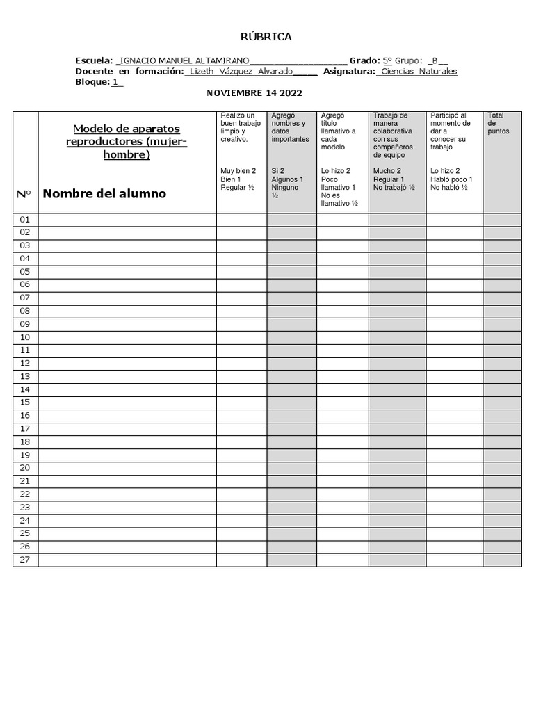 Rubrica Ciencias | PDF