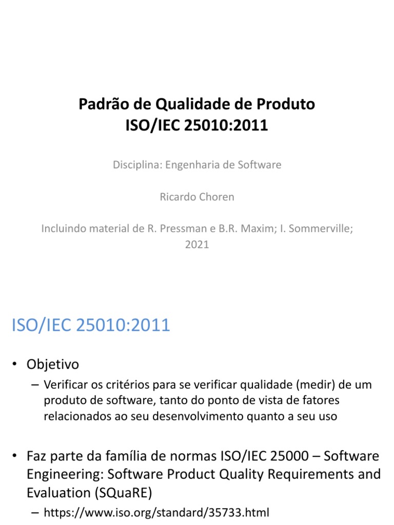 Padrão de Qualidade de Produto de Software ISO/IEC 25010:2011 | PDF ...
