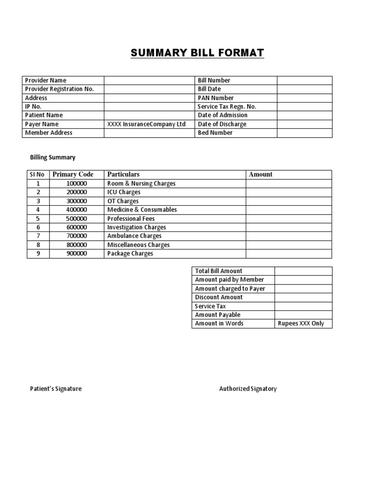 Summary Bill Format | PDF