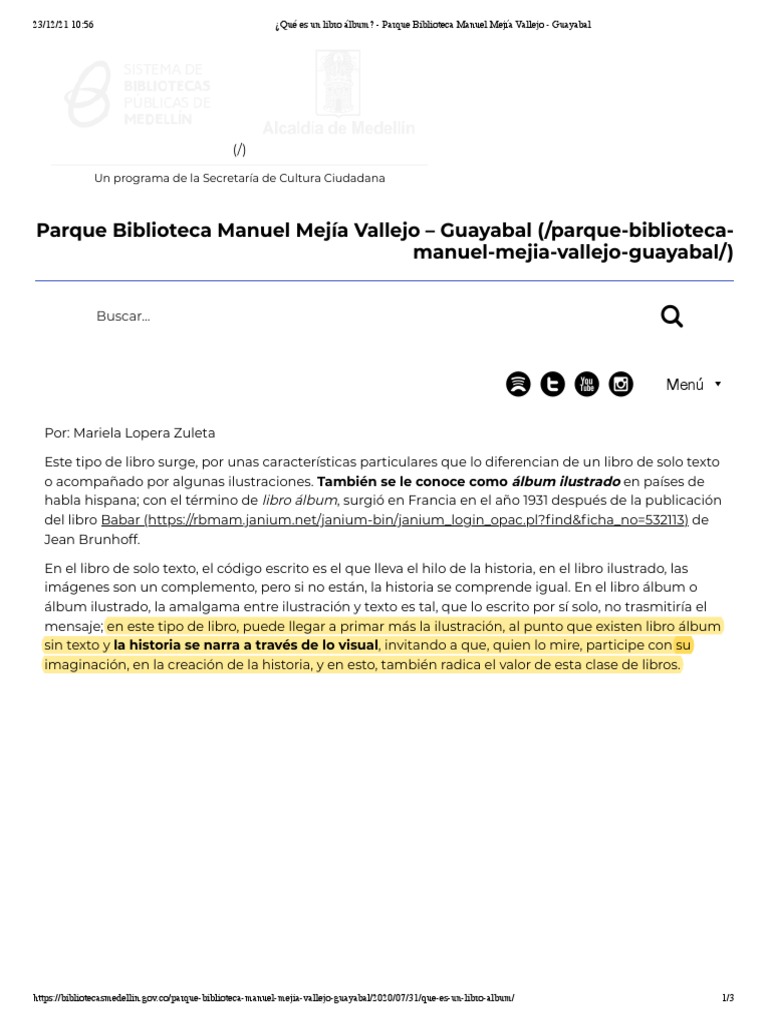 ¿Qué Es Un Libro Álbum - Parque Biblioteca Manuel Mejía Vallejo - Guayabal | PDF