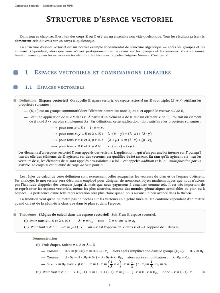 Cours - Structure D'espace Vectoriel | PDF | Espace vectoriel | Sous ...