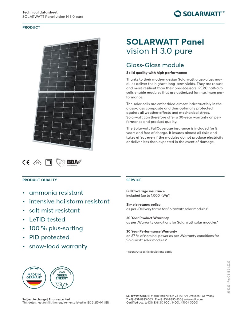 Datasheet SOLARWATT Panel Vision H 3.0 Pure en | PDF | Solar Cell ... Datasheet SOLARWATT Panel Vision H 3.0 Pure en | PDF | Solar Cell ...