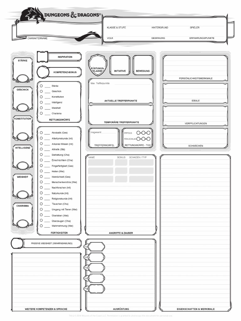 DnD5_Charakterbogen_deutsch_komplett | PDF