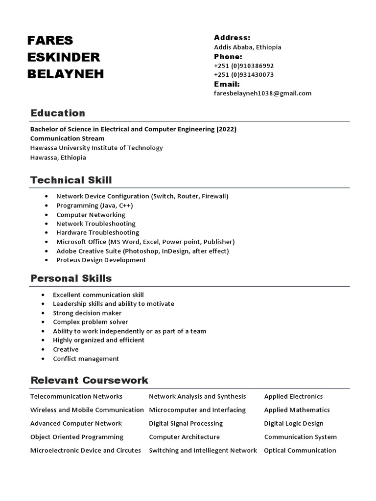 Fares Eskinder Belayneh: Education | PDF | Computer Network ...