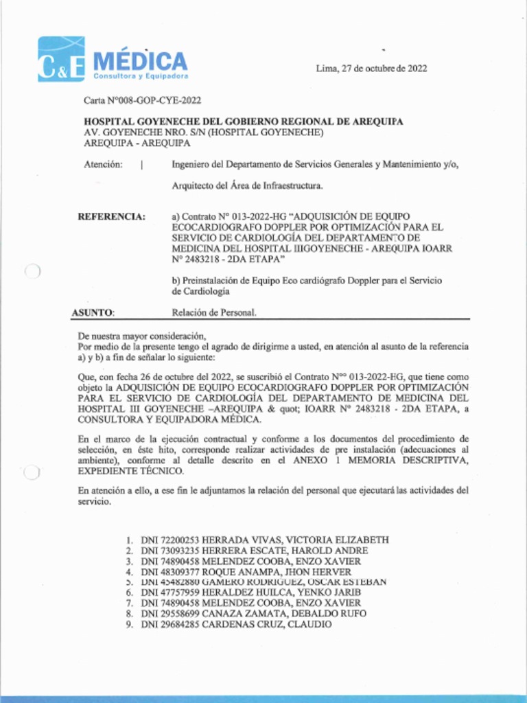 Carta N°008-GOP-CYE-2022 | PDF