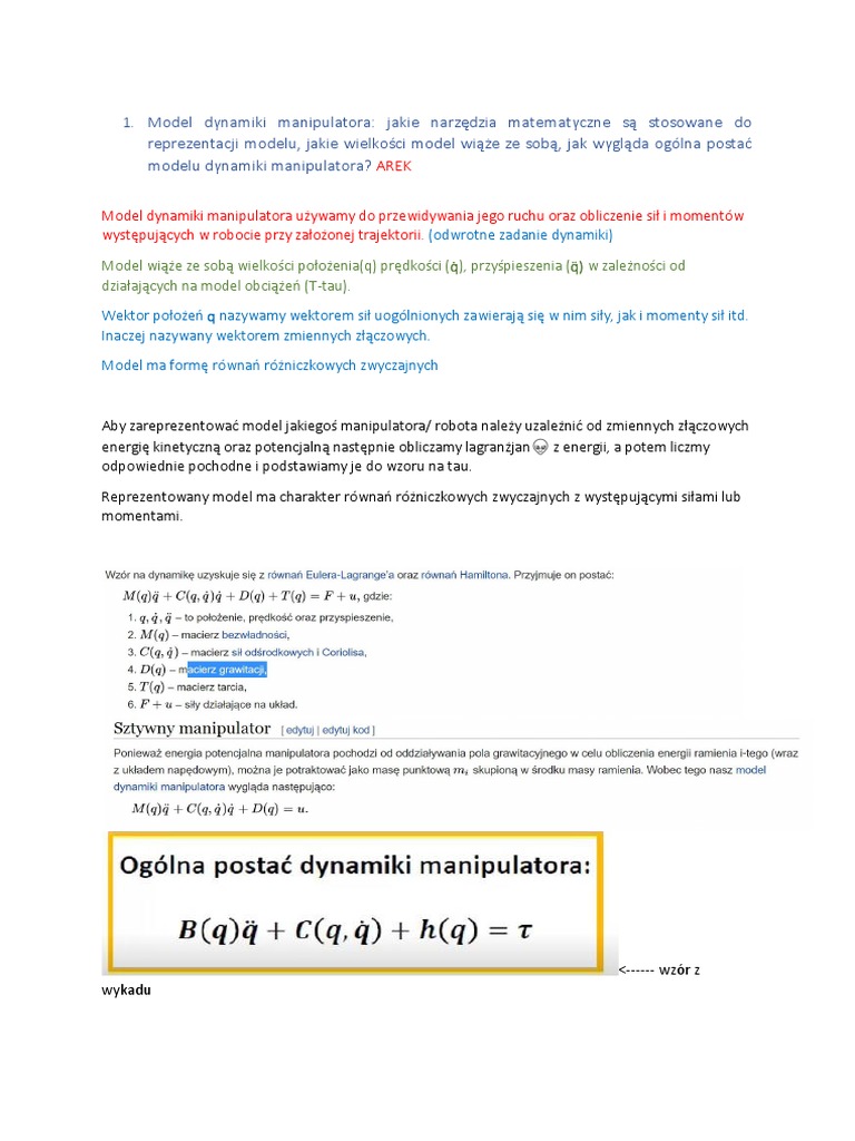 Dynamika Robotyka | PDF