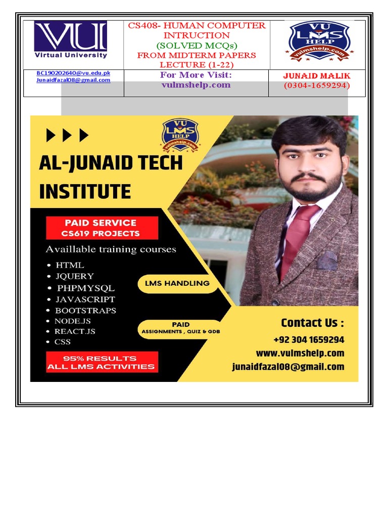 CS408 MIDTERM SOLVED MCQS by JUNAID | PDF | Usability | Graphical User Interfaces