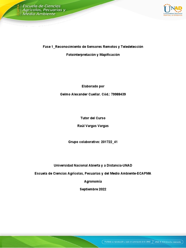 Fase 1 - Reconocimiento de Sensores Remotos y Teledetección | PDF ...
