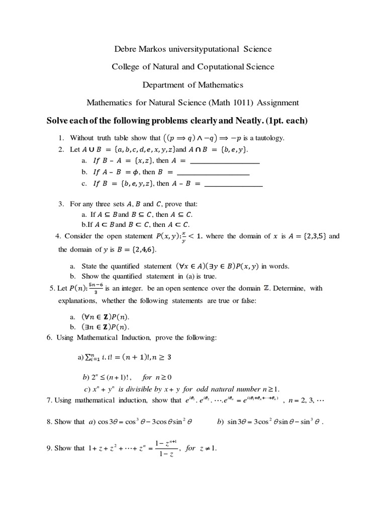 Math1011 - Assignment | Download Free PDF | Function (Mathematics) | Logic