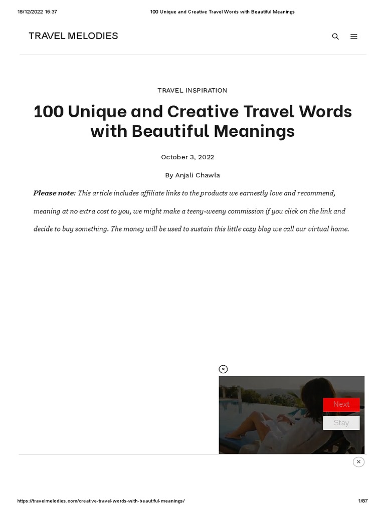 100 Unique and Creative Travel Words With Beautiful Meanings | PDF ...