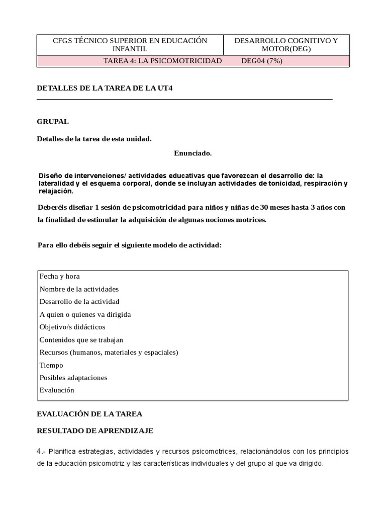 Tarea 4 Psicomotricidad | PDF | Cognición | Ciencia cognitiva