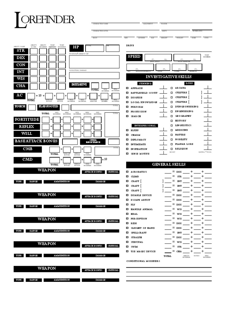 Lorefinder Character Sheet | PDF