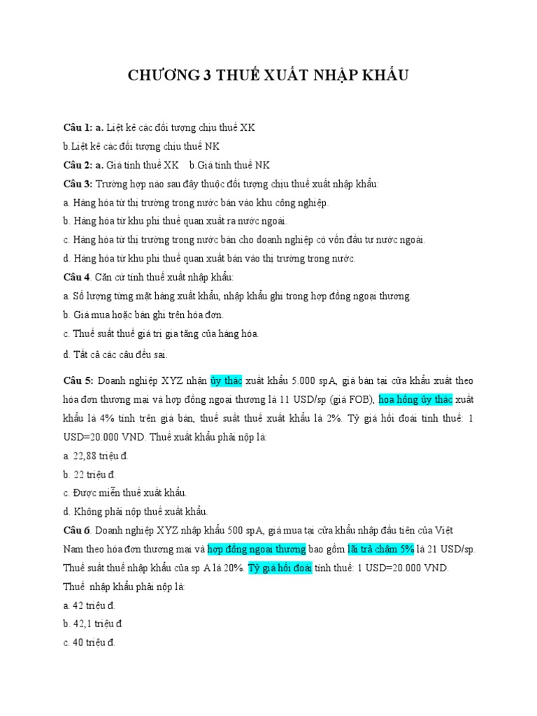 THUẾ - BT CHUONG 3 - SV | PDF