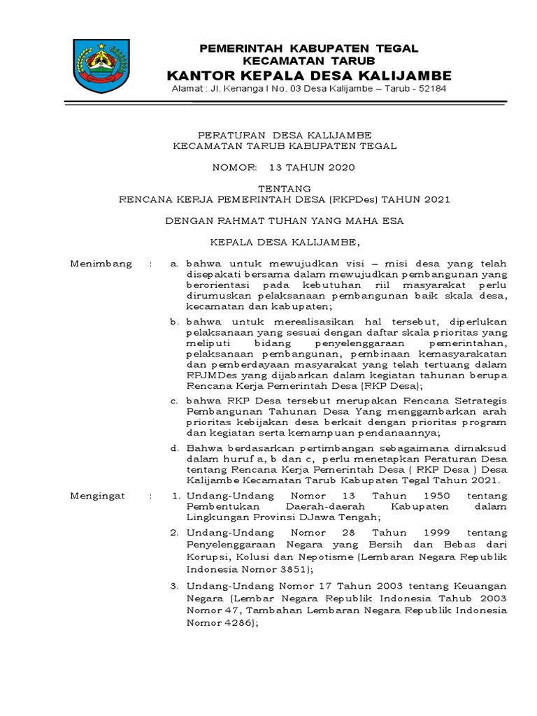 FORMAT PERDES RKPDes 2018 | PDF