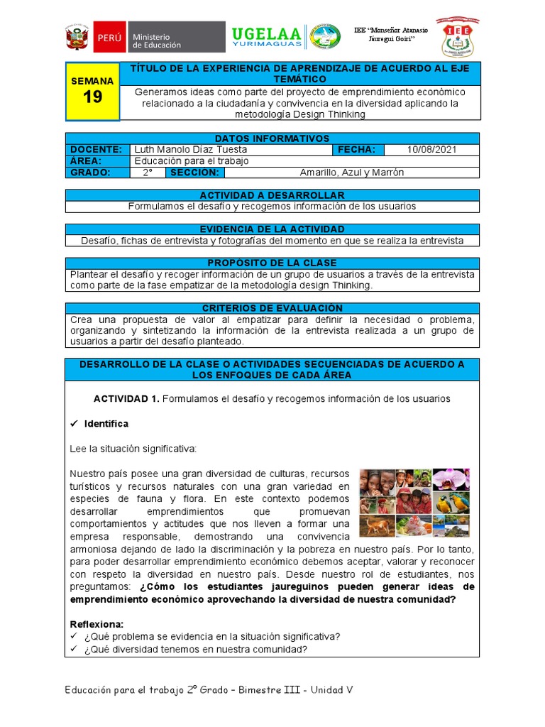 EPT 2° - Experiencia de Aprendizaje 5-Actividad 1 | PDF | El pensamiento de diseño | Iniciativa ...