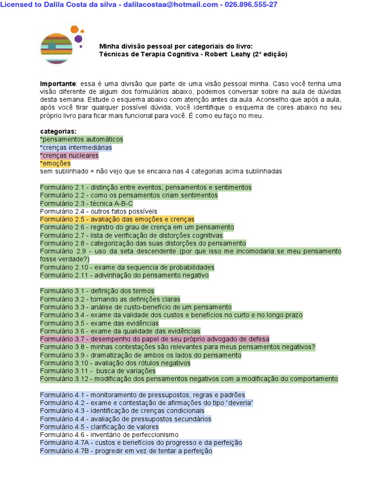 Minha Divisão Pessoal Livro Robert Leahy - 2º Edição | PDF | Pensamento ...