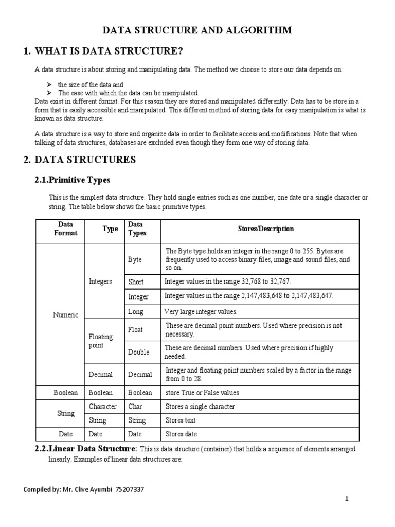 Data Structure and Algorithm CSC | PDF | Array Data Structure | Data Type