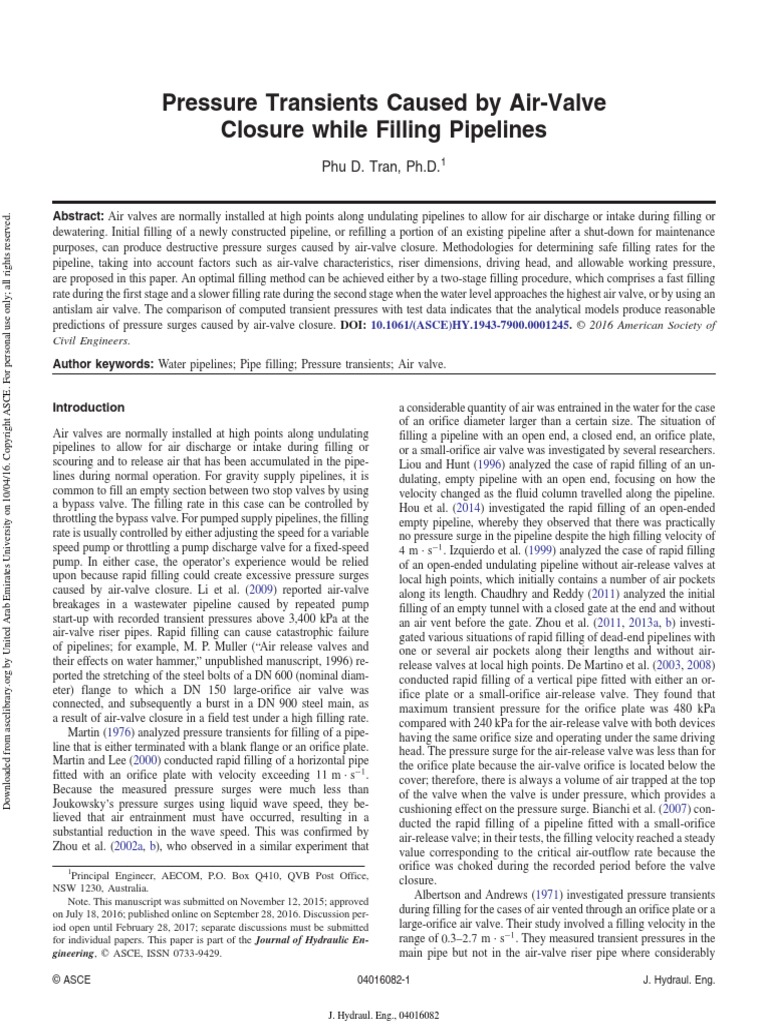 Pressure Transients Caused by Air-Valve | PDF | Buoyancy | Fluid Dynamics