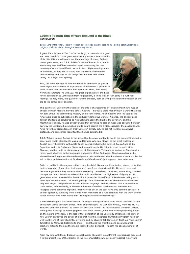 Catholic Poem in Time of War The Lord of The Rings | PDF | J. R. R ...