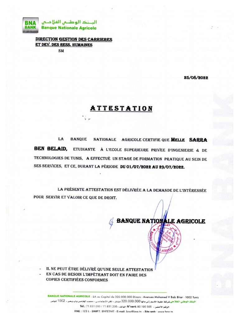 Attestation de Stage | PDF