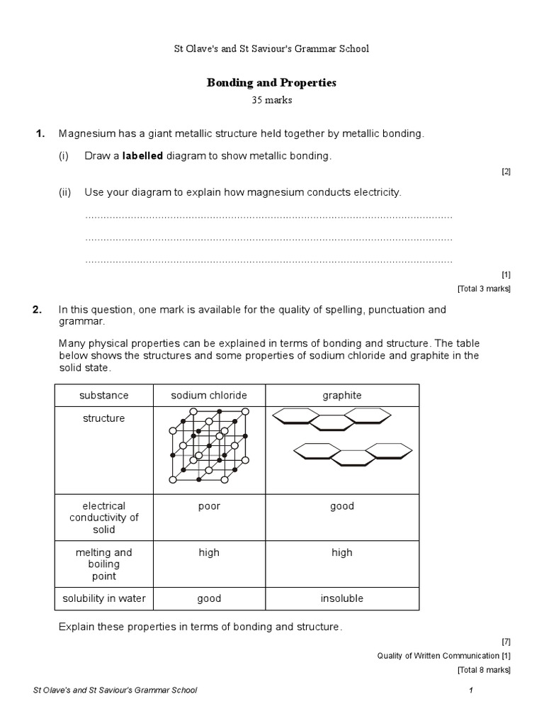 Bonding and Properties: Explaining the Relationship Between Structure ...