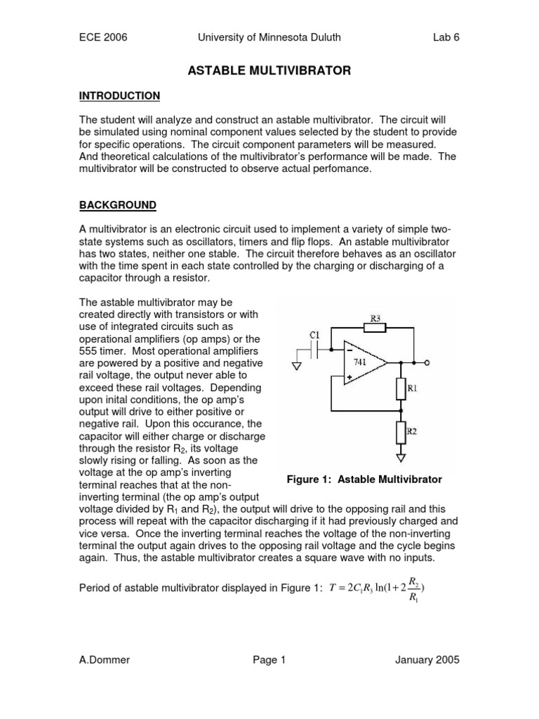Astable Multivibrator Lab Analysis Pdf Operational Amplifier