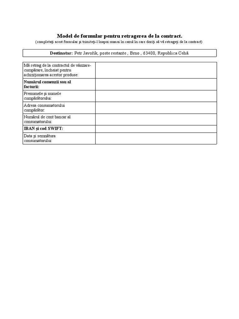 Model de Formular Pentru Retrage | PDF