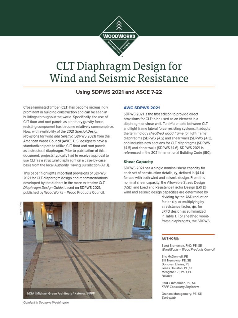 CLT Diaphragm Design for Wind and Seismic Resistance | PDF | Truss ...