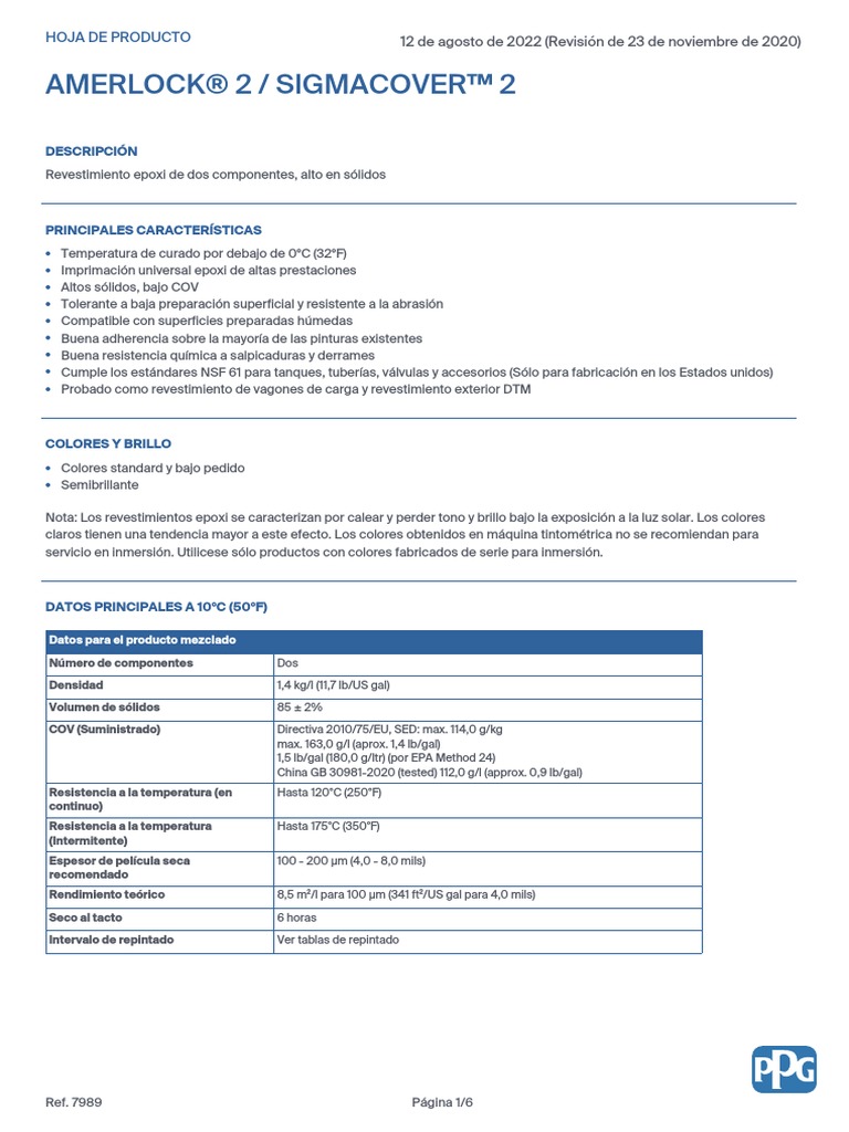 Ficha técnica de Amerlock 2 y Sigmacover 2 | PDF | Abrasivo | Información
