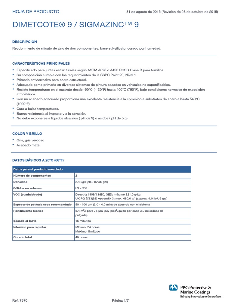 Dimetcote 9 | PDF | Humedad | Zinc