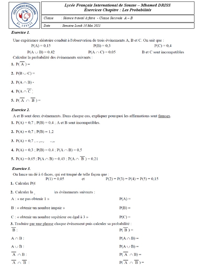 Exercices de Probabilités Seconde A-B | PDF