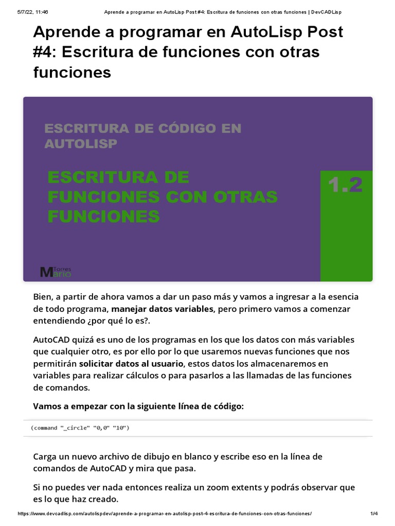 Aprende A Programar en AutoLisp Post #4 - Escritura de Funciones Con ...