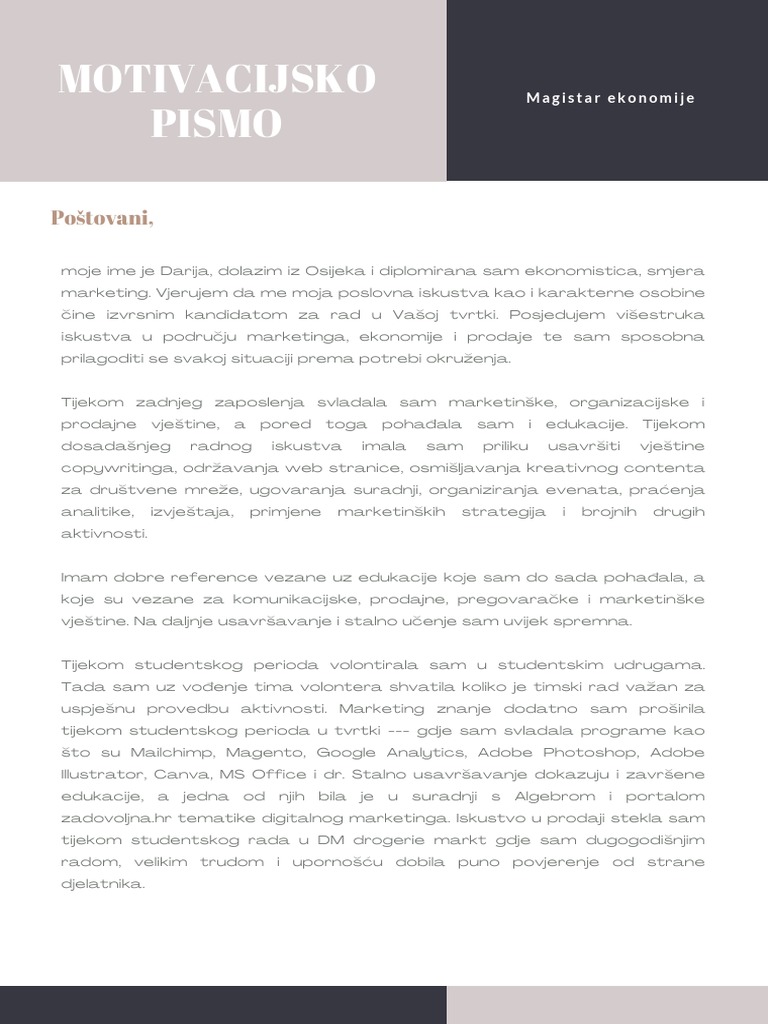 Motivacijsko pismo (2) | PDF