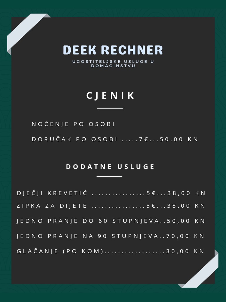 Primjer Cjenika Za Apartman | PDF