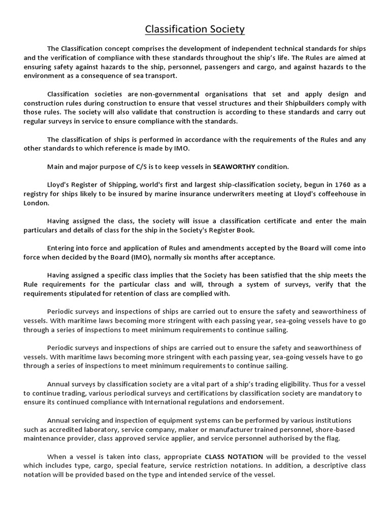Classification Society | PDF | Shipping | Law Of The Sea