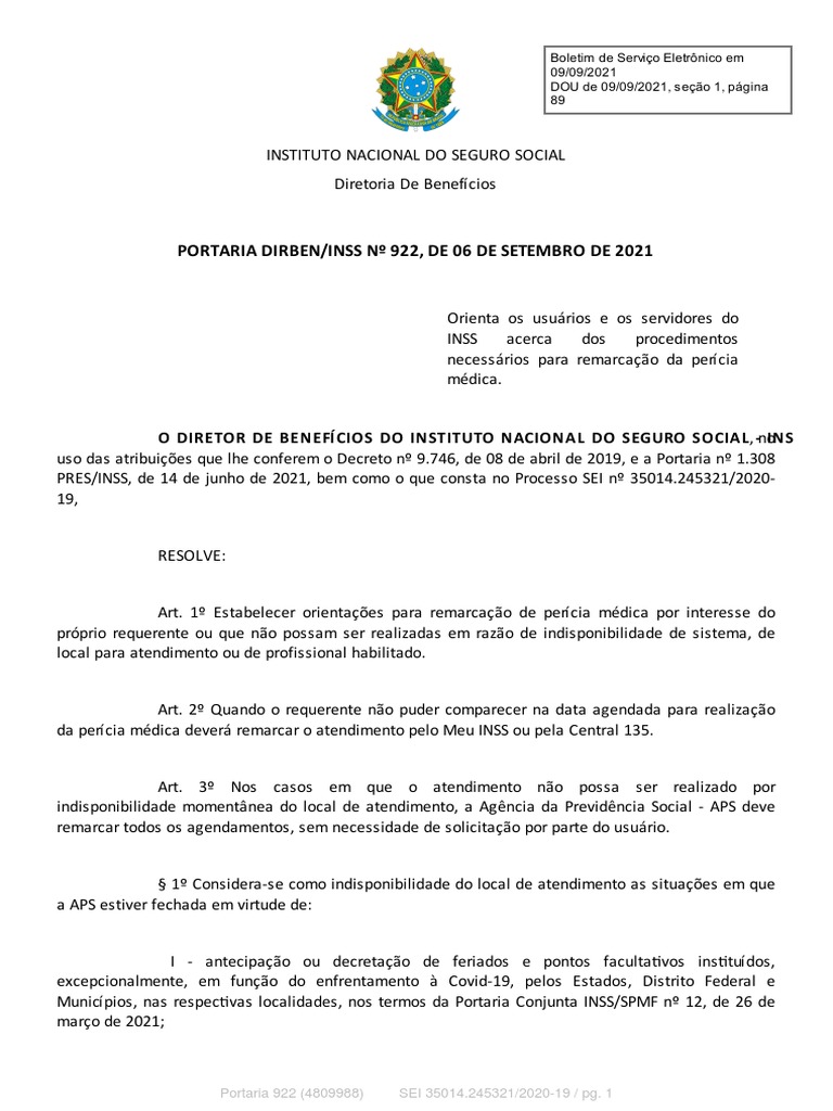 Procedimento de Remarcacao Da Pericia - pt922DIRBEN-INSS1 | PDF Procedimento de Remarcacao Da Pericia - pt922DIRBEN-INSS1 | PDF