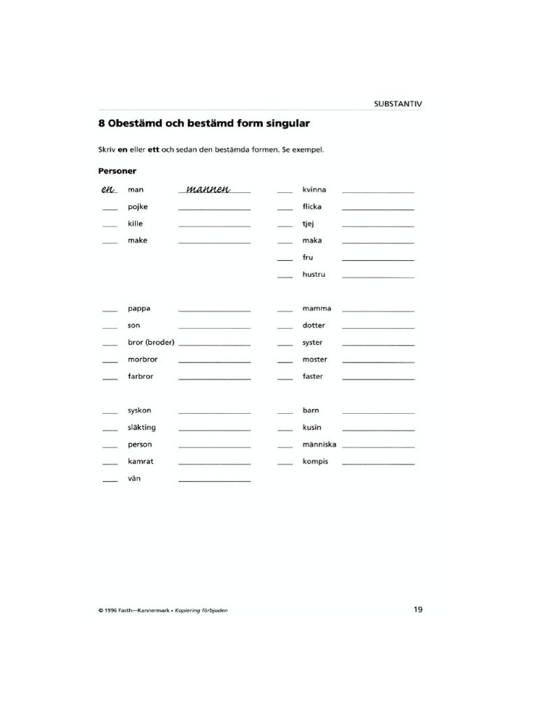obestämd och bestämd form singular form i fokus | PDF
