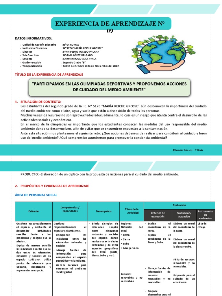 Experiencia de Aprendizaje 9 2º 2022 | PDF | Evaluación | Sustracción