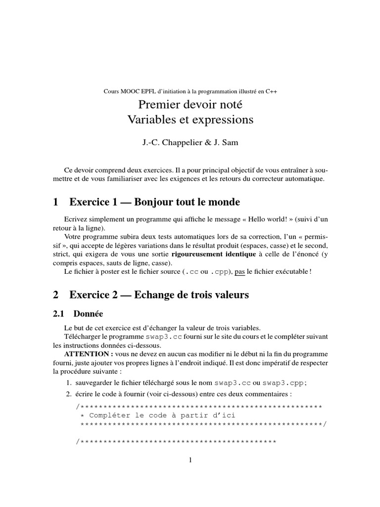 Premier Devoir Noté - Variables Et Expressions | PDF | Programme ...