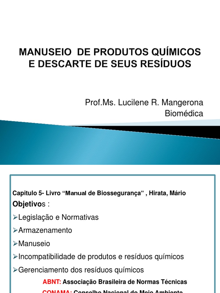 Aula - Manuseio de Produtos Quimicos | PDF | Cloro | Desperdício
