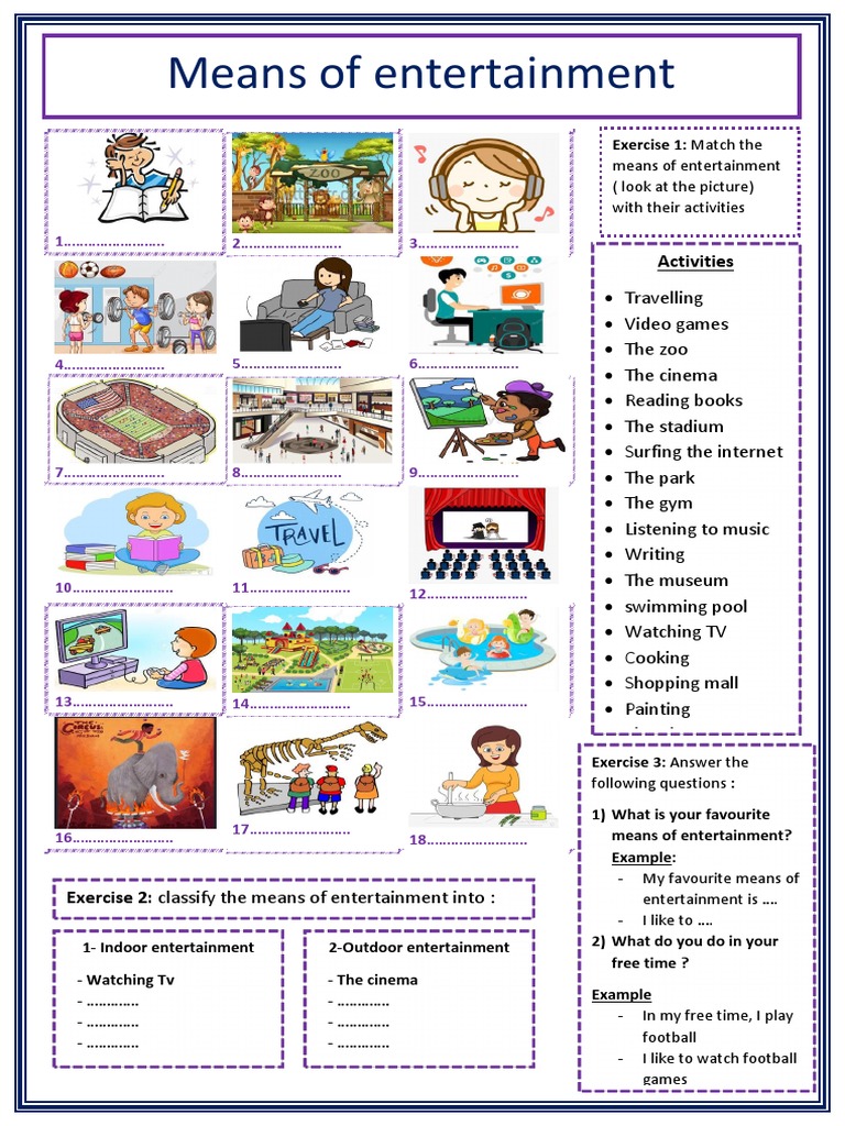 Entertainment Worksheet | PDF | Entertainment | Recreation
