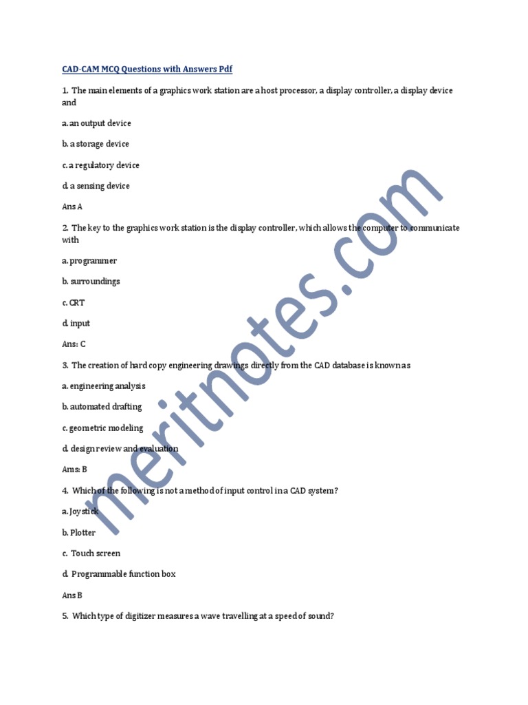 Cad Cam MCQ Questions Answers | PDF