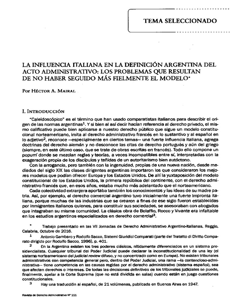 6 - Mairal - La Influencia Italiana en La Definición Del Acto | PDF ...