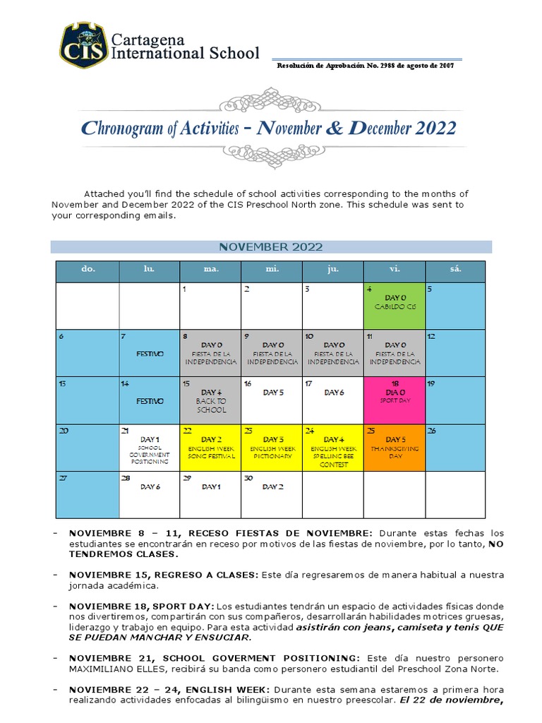 Newsletter - Chronogram of Activities - November & December 2022 ...