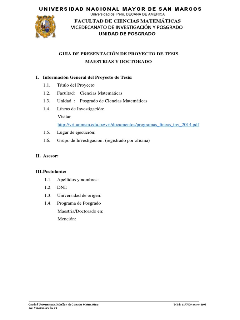 Guia de Presentacion de Proyecto de Tesis Maestria y Doctorado | PDF ...