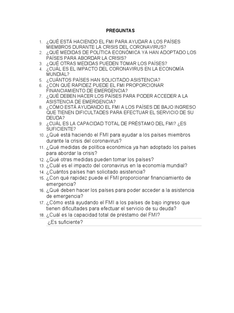 20 Preguntas Del Fmi | PDF | Fondo Monetario Internacional | Deuda