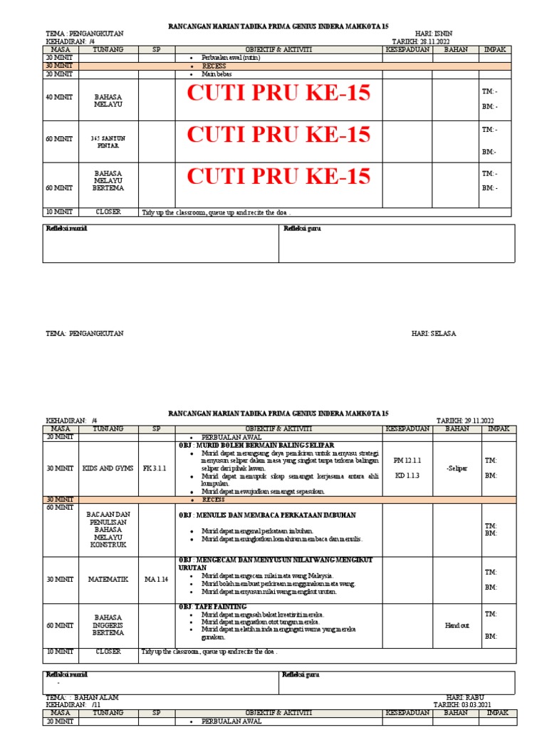 RPH Mingguan Tadika Imani Prima | PDF
