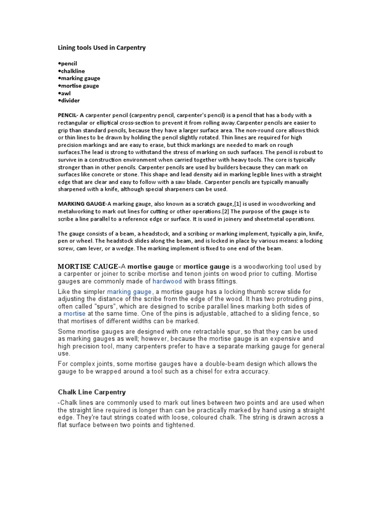 Lining Tools Used in Carpentry | PDF | Woodworking | Tools