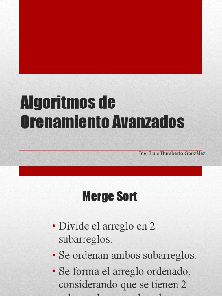 Algoritmos de Ordenamiento Avanzados | PDF | Matemáticas discretas ...